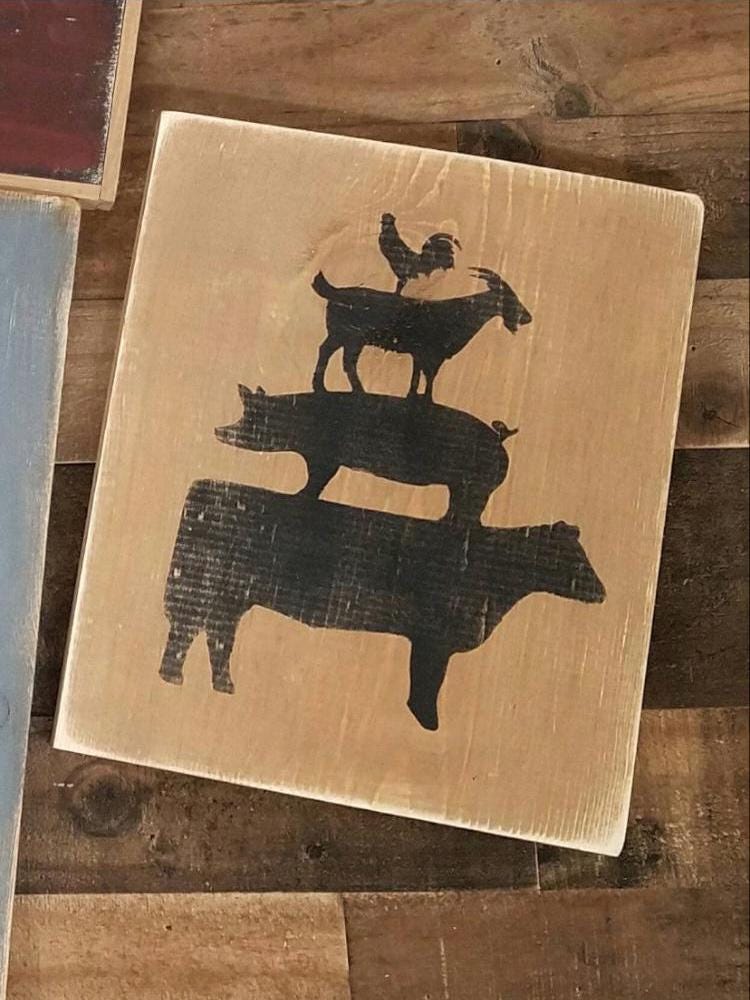 Farm Animal Stacked Sign, Western Wood Country Sign, Chicken Cow Goat ...