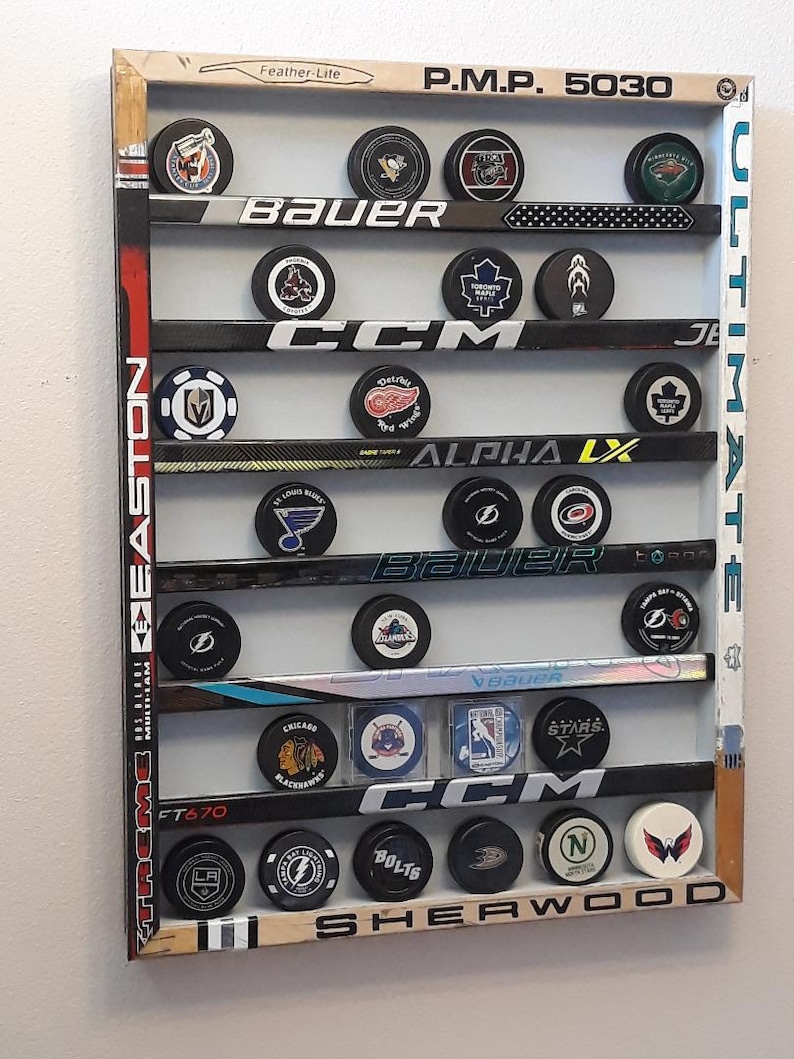 Hockey Puck Display Case, Hockey Stick Frame, Holds 42 Pucks - Etsy