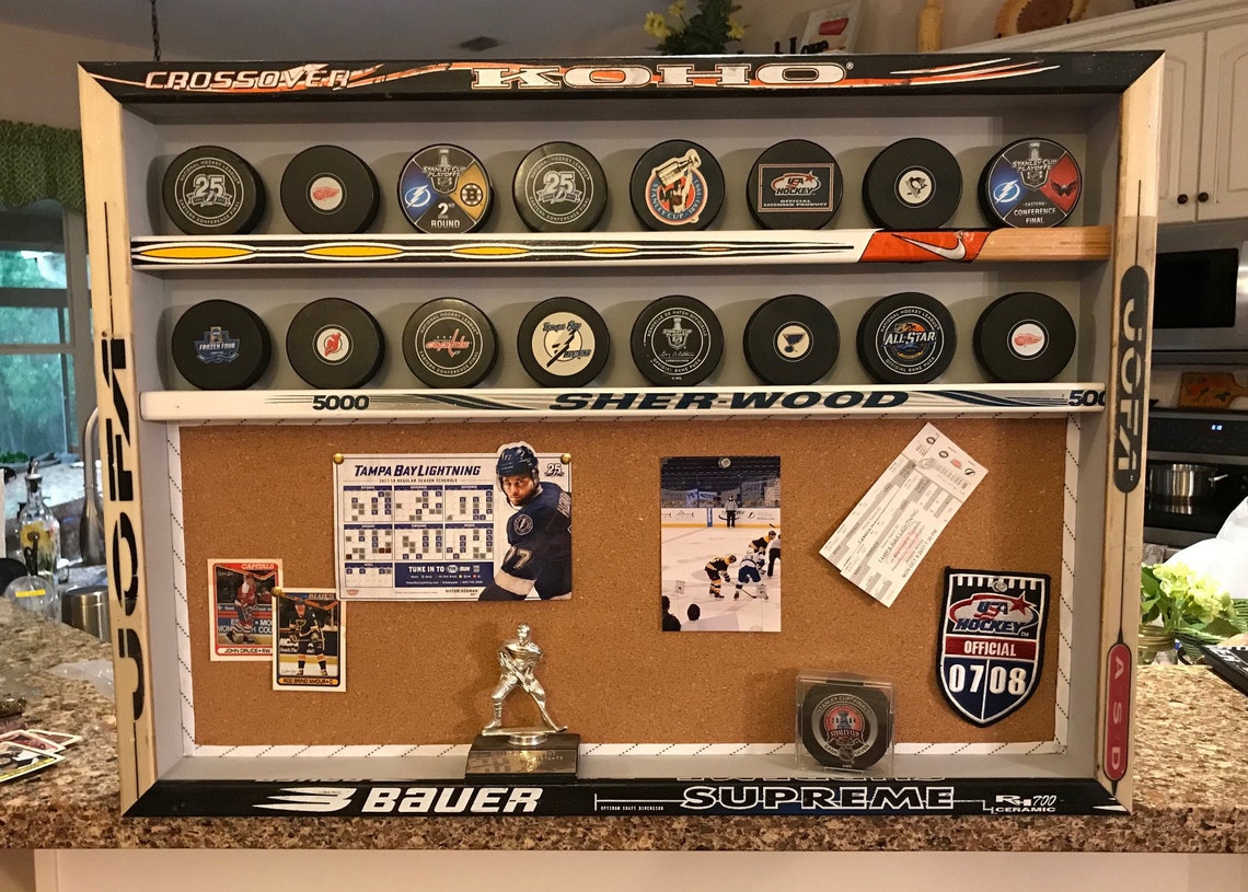 Hockey Puck Display W/display Area hockey Room Decor Hockey - Etsy