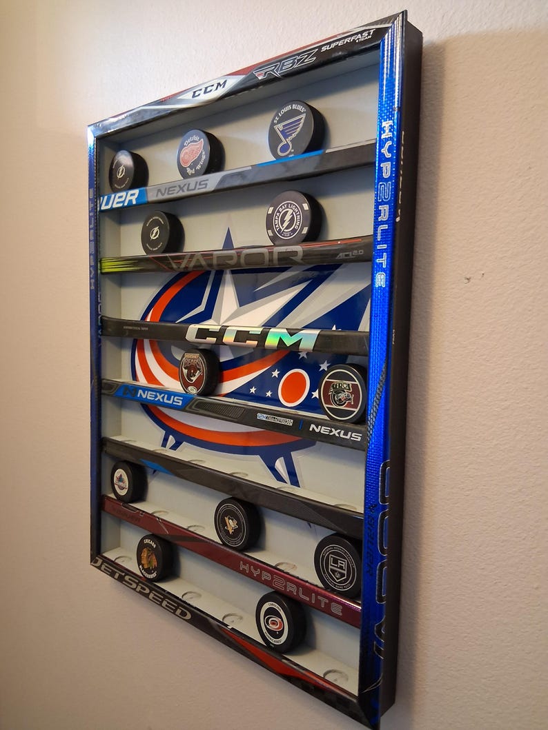 Hockey Puck Display Case, Hockey Stick Frame, Holds 42 Pucks - Etsy