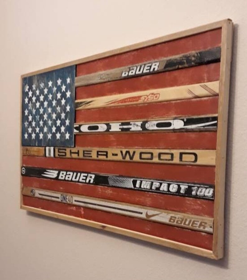 Rustic US Flag W/vintage Wood Hockey Sticks hockey Flag - Etsy