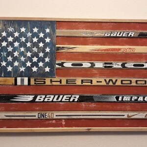 Rustic US Flag W/vintage Wood Hockey Sticks (hockey Flag, Hockey Decor ...