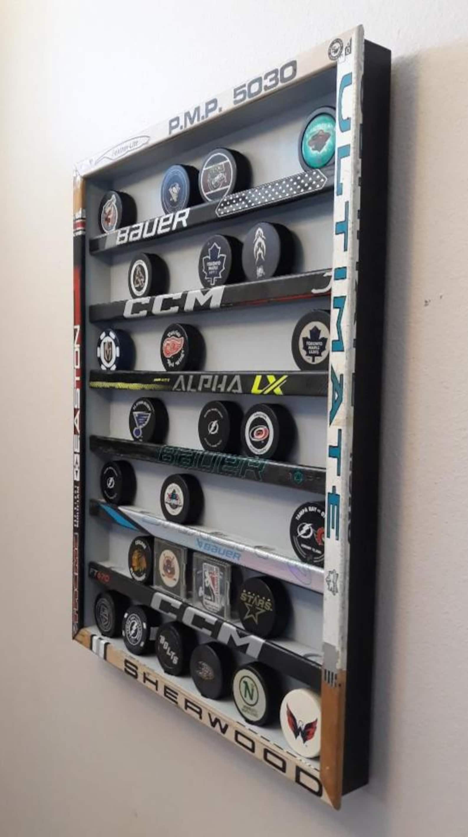 Hockey Puck Display Case, Hockey Stick Frame, Holds 42 Pucks - Etsy