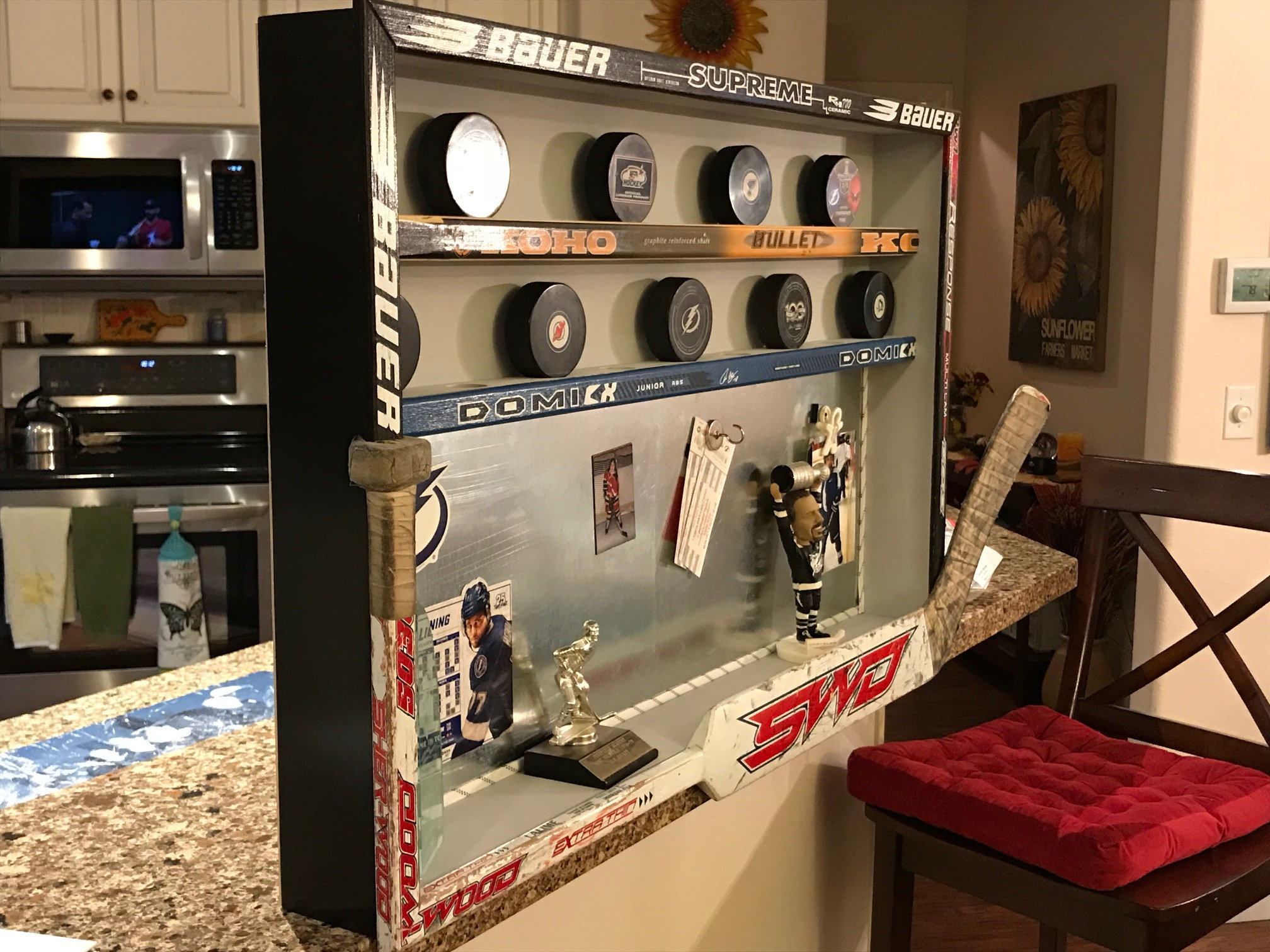 Hockey Puck Display W/goalie Stick (hockey Room Decor, Hockey Player ...