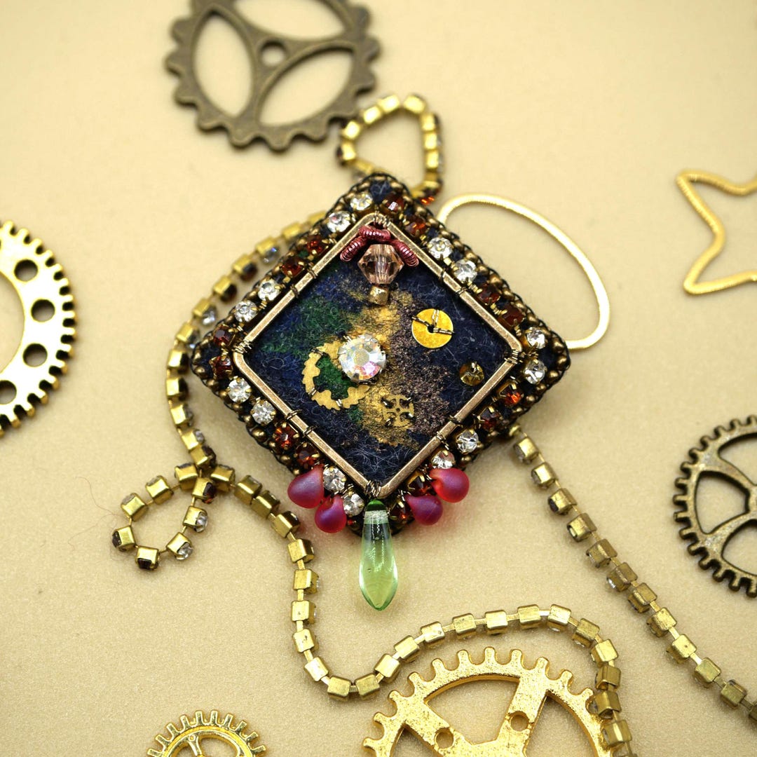 Original Pins Embroidered With Gears and Crystals. Beautiful Handmade ...
