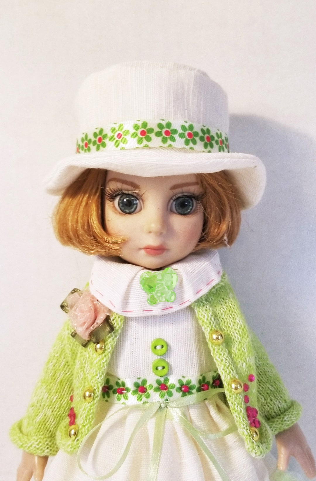 10" Tonner Patsy - Ivory Dress and Green Knit Cardigan Ensemble - Etsy