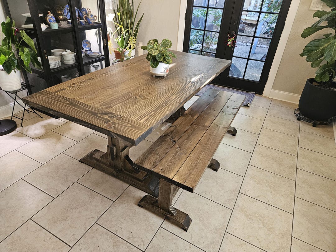 Farmhouse Banquet Table With Trestle Legs and Matching Bench - Etsy