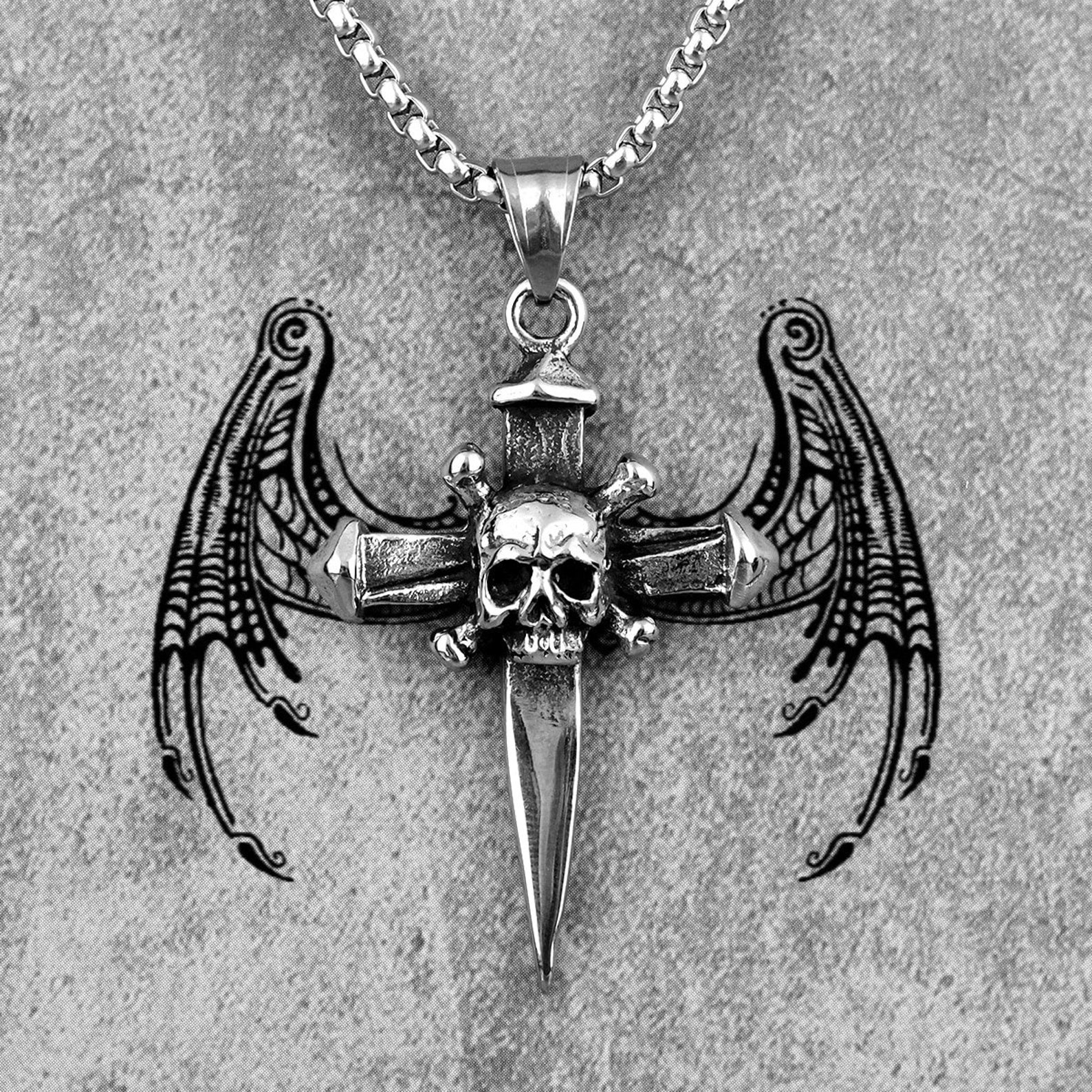 Stainless Steel Gothic Skull Cross Sword Men Necklaces | Etsy