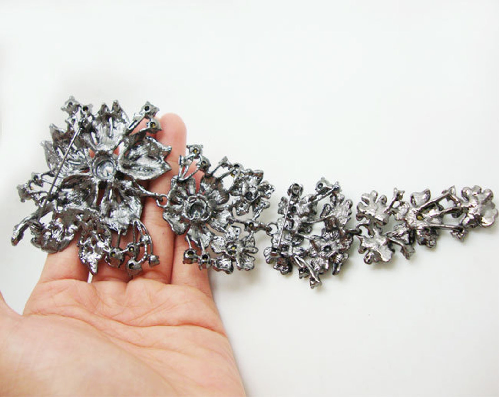 Vintage 7.87 Long Flower Leaf Brooch Pin Black | Etsy