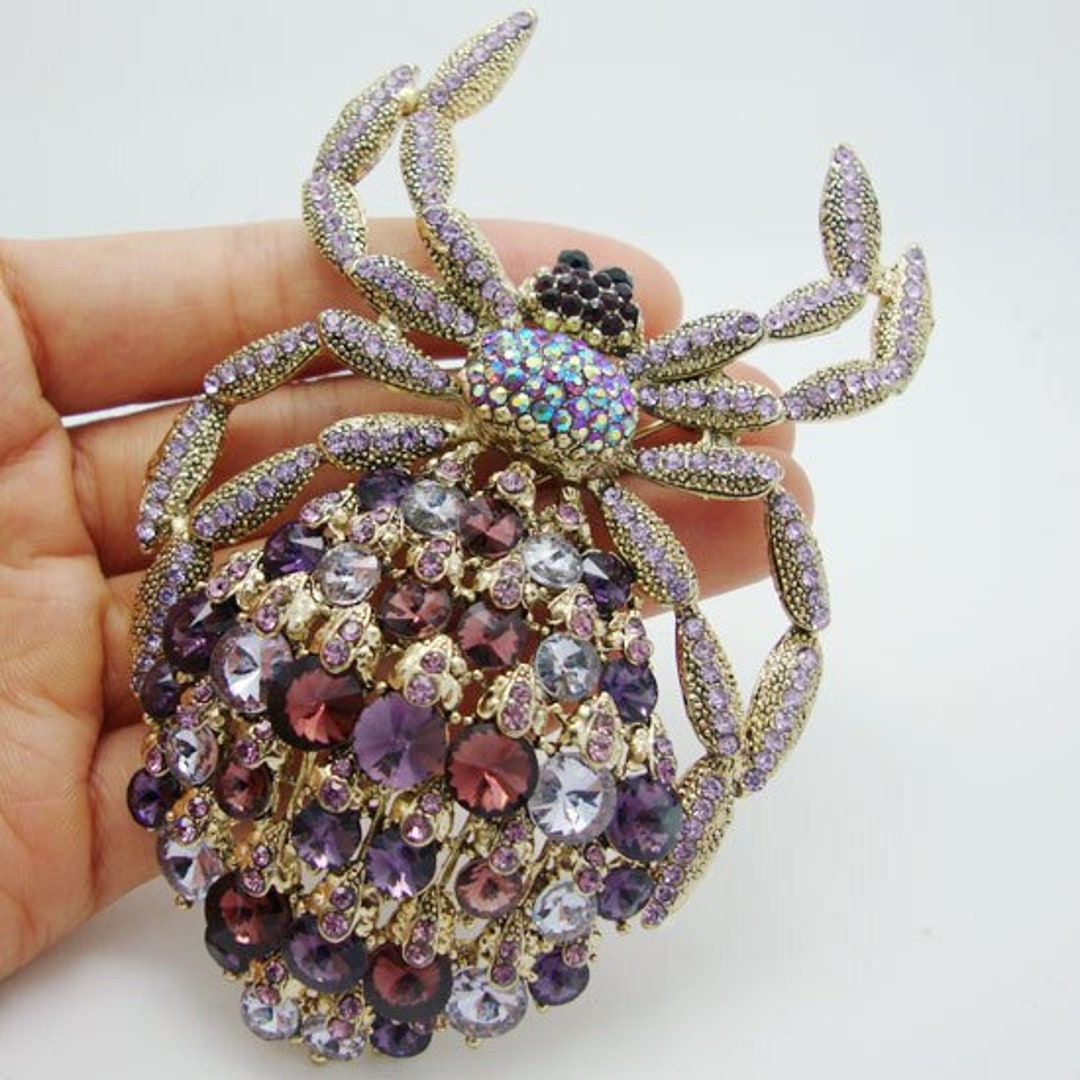 Classic Spider Brooch Luxury Purple Rhinestone Crystal Gilded - Etsy