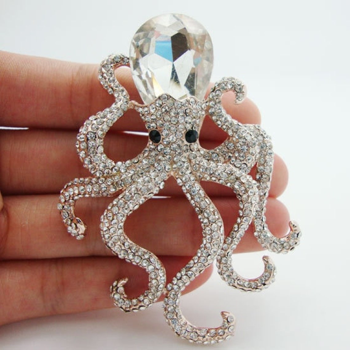 Classic Ornate Octopus White Crystal Rhinestones Rose Gold - Etsy