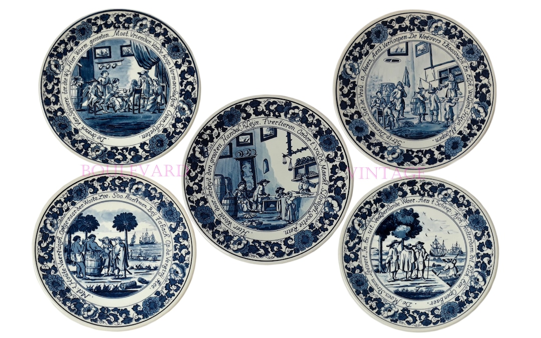 Rare Dutch VOC Delft Blue Tobacco Plates Set of 5 Dutch Tobacco History ...