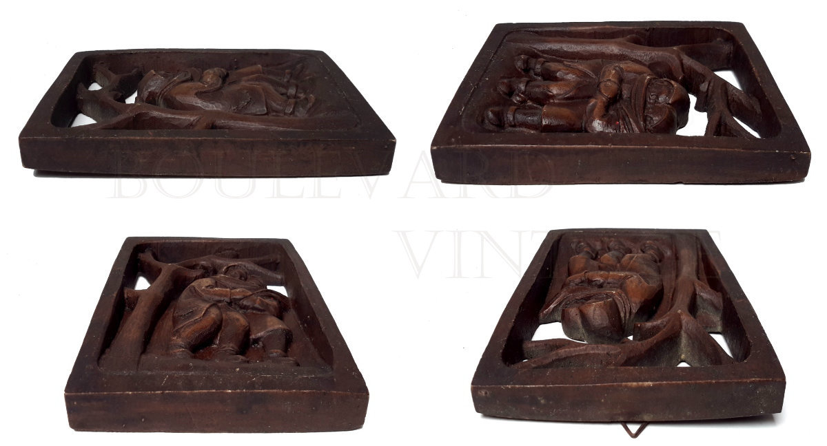 Antique Austrian Tryptic Wall Art Austria Wood Carving 3 X Boy and Girl ...