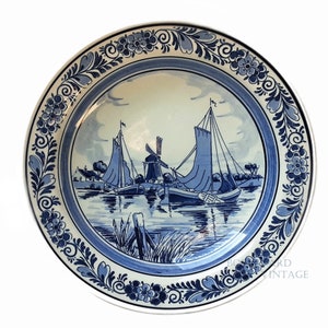 Delft Blue Windmill Sailing Ship Plate Royal Goedewaagen Delft Plate ...