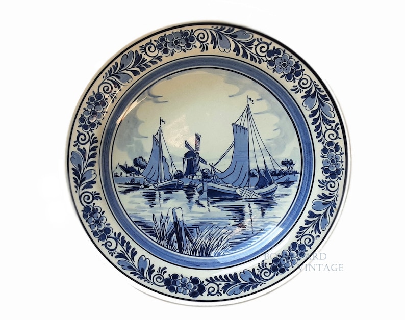 Delft Blue Windmill Sailing Ship Plate Royal Goedewaagen Delft Plate ...