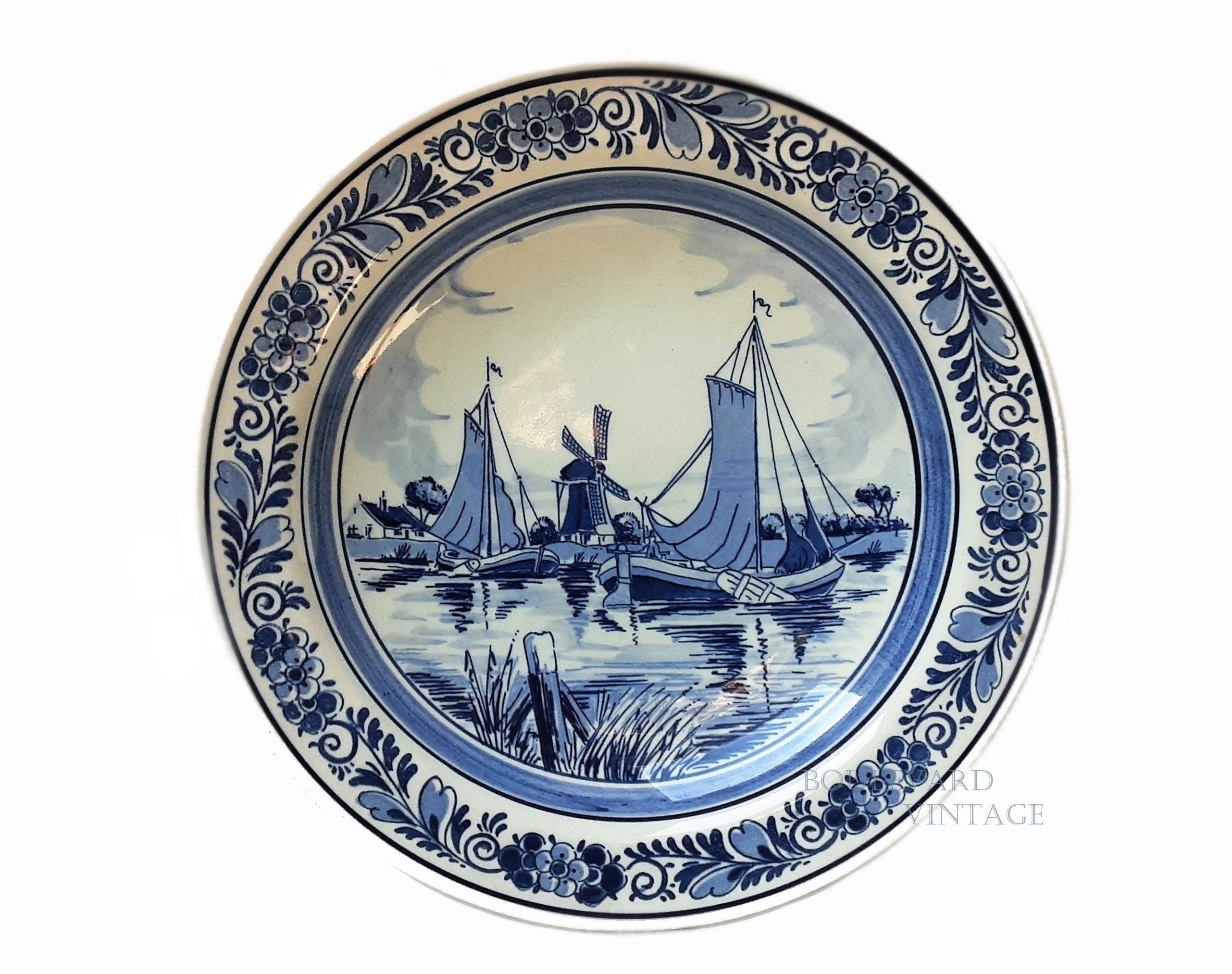 Delft Blue Windmill Sailing Ship Plate Royal Goedewaagen Delft Plate ...