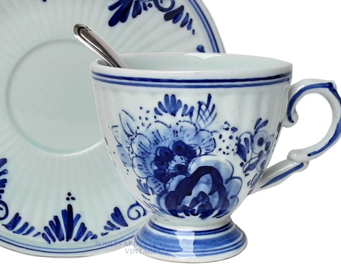 Antique Delft Blue Tea Cup and Saucer Silver Tea Spoon 1887 by ...