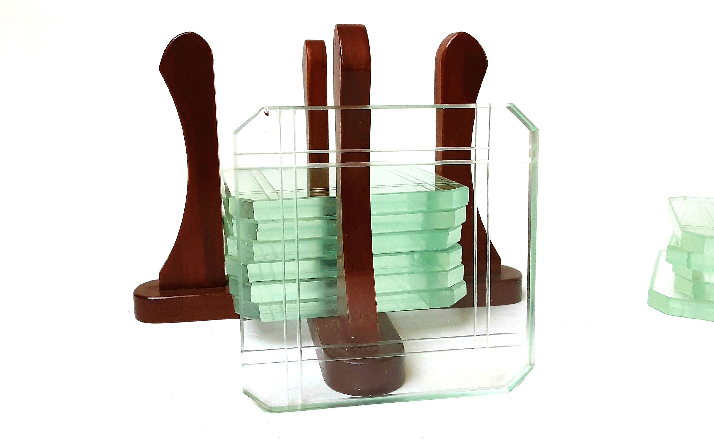 Bar Coasters in a Stand Green Glass Coaster Set With Holder | Etsy