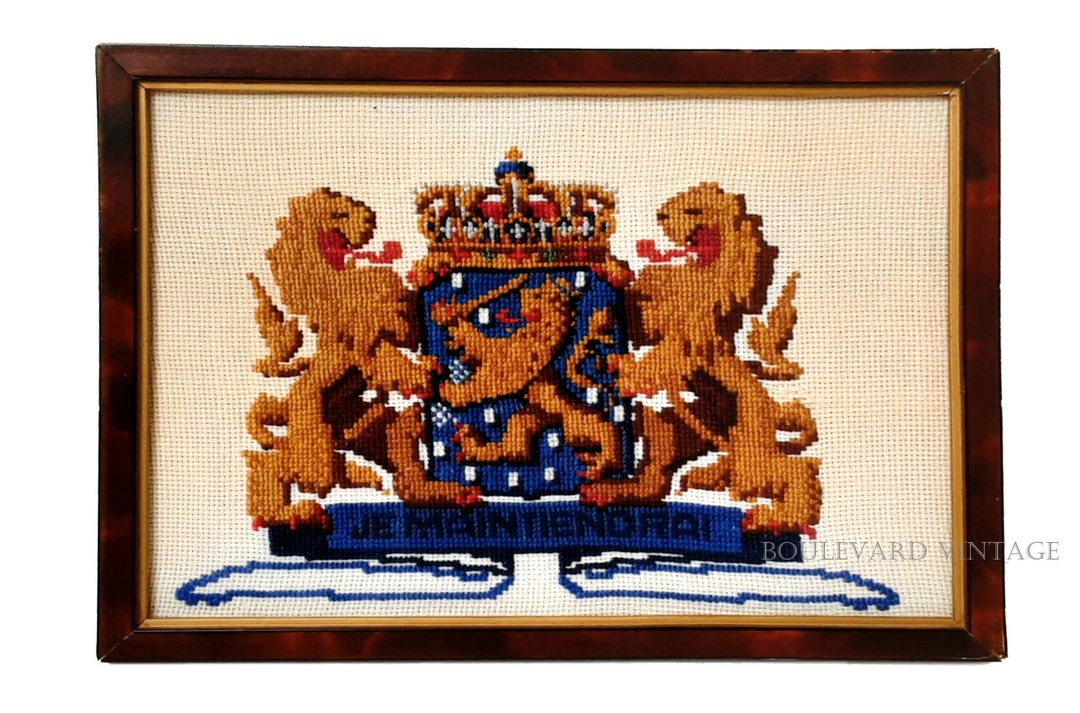 Antique Dutch Coat of Arms Je Maintiendrai Finished Crossed Stitch ...