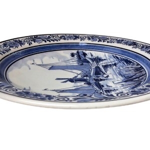 Delft Blue Windmill Sailing Ship Plate Royal Goedewaagen Delft Plate ...