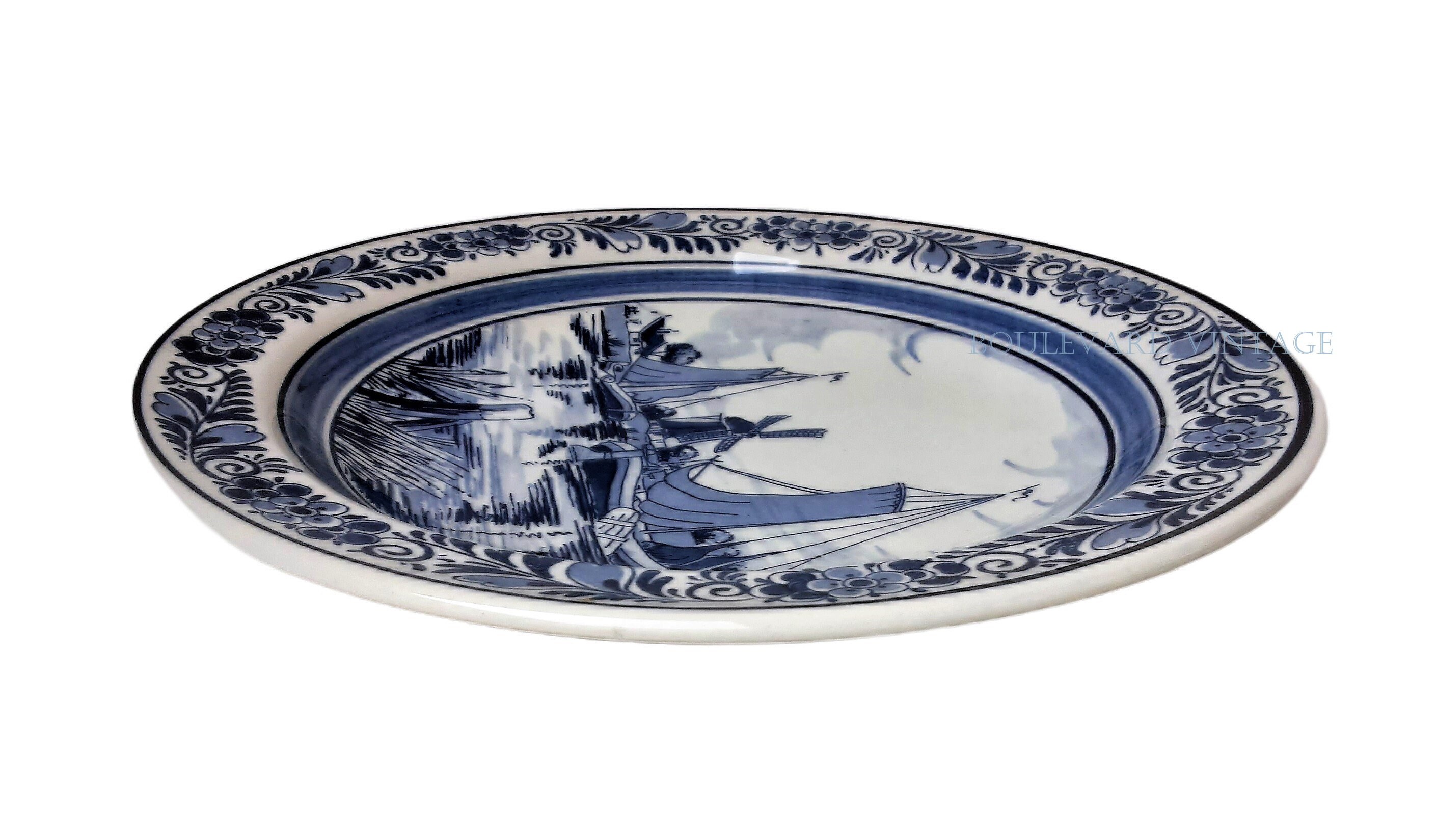 Delft Blue Windmill Sailing Ship Plate Royal Goedewaagen Delft Plate ...