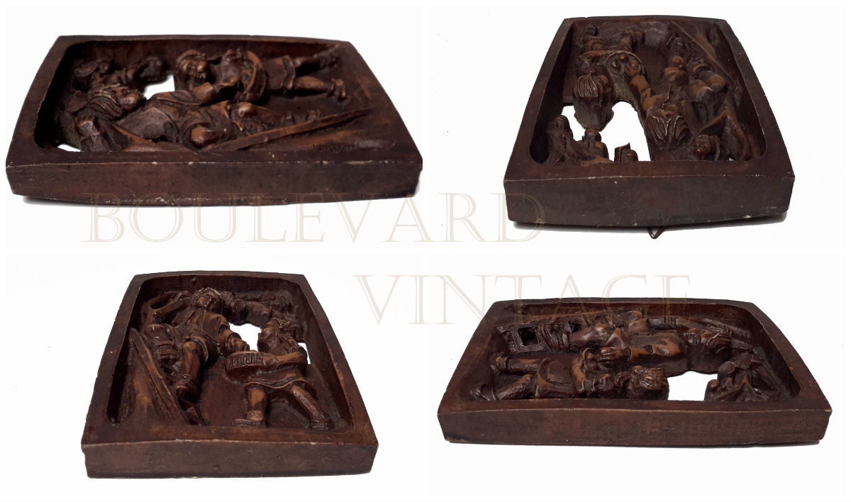 Antique Austrian Tryptic Wall Art Austria Wood Carving 3 X Boy and Girl ...