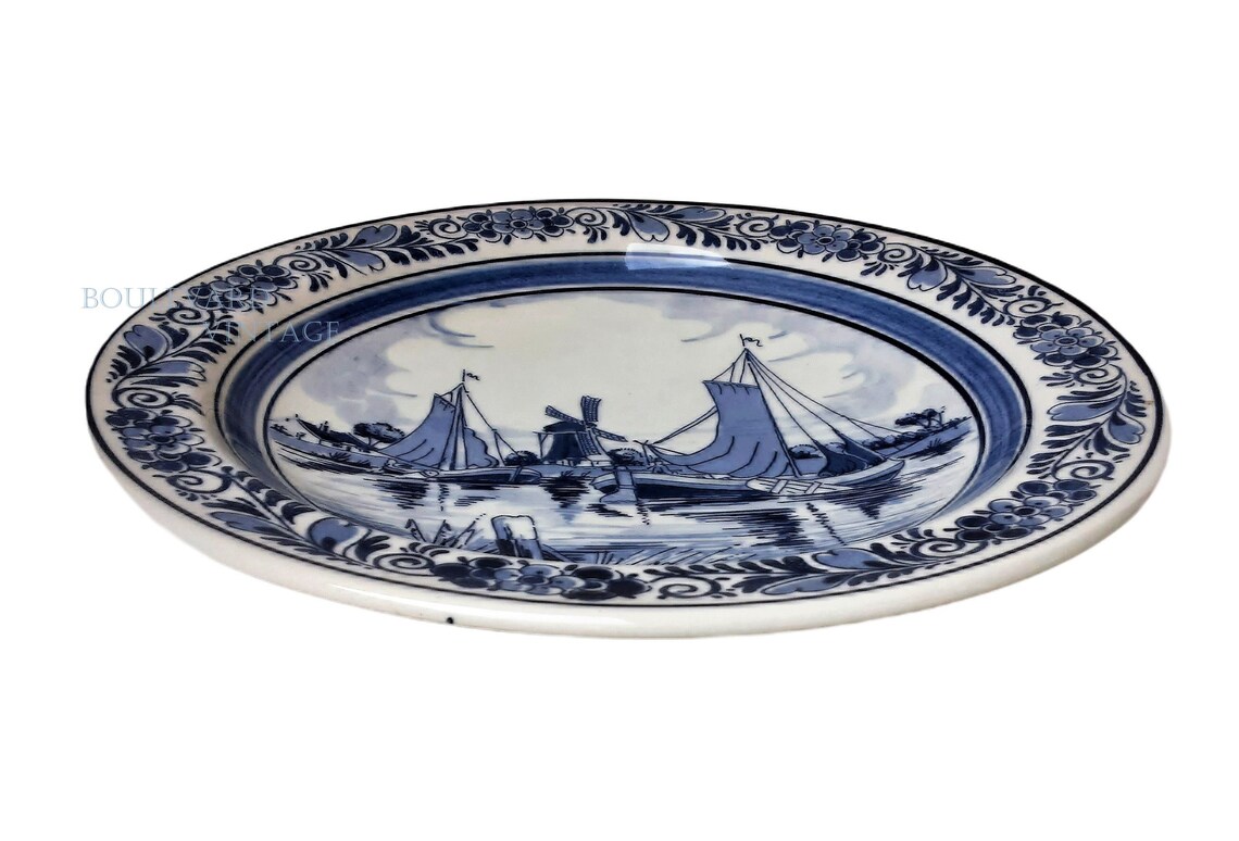 Delft Blue Windmill Sailing Ship Plate Royal Goedewaagen Delft Plate ...