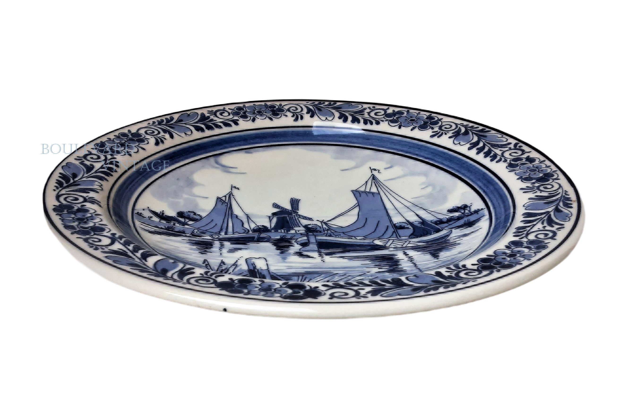 Delft Blue Windmill Sailing Ship Plate Royal Goedewaagen Delft Plate ...
