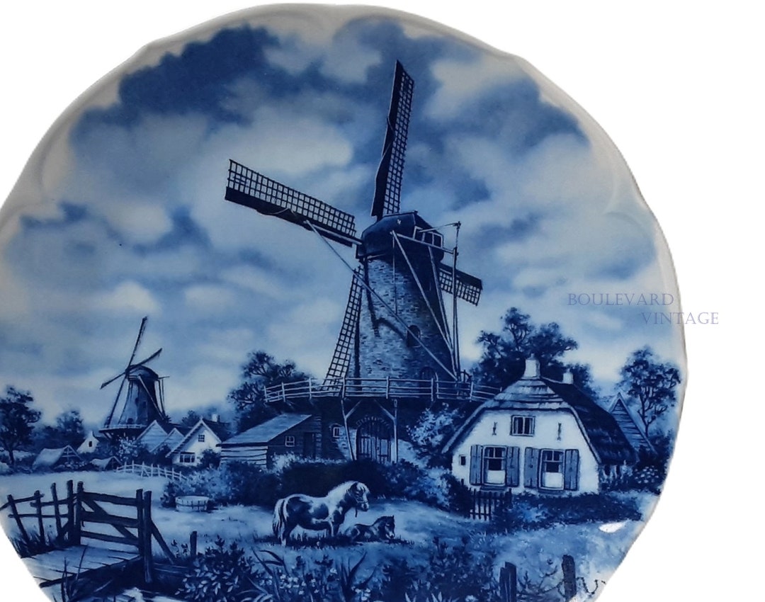 Delft Blue Windmill Plate by Scherzer Porcelain for Royal Schwabap ...