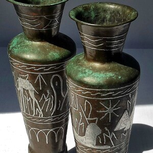 Egyptian Vase Pair of Vases Brass Vase Patina Egypt Vase Egyptian Art ...