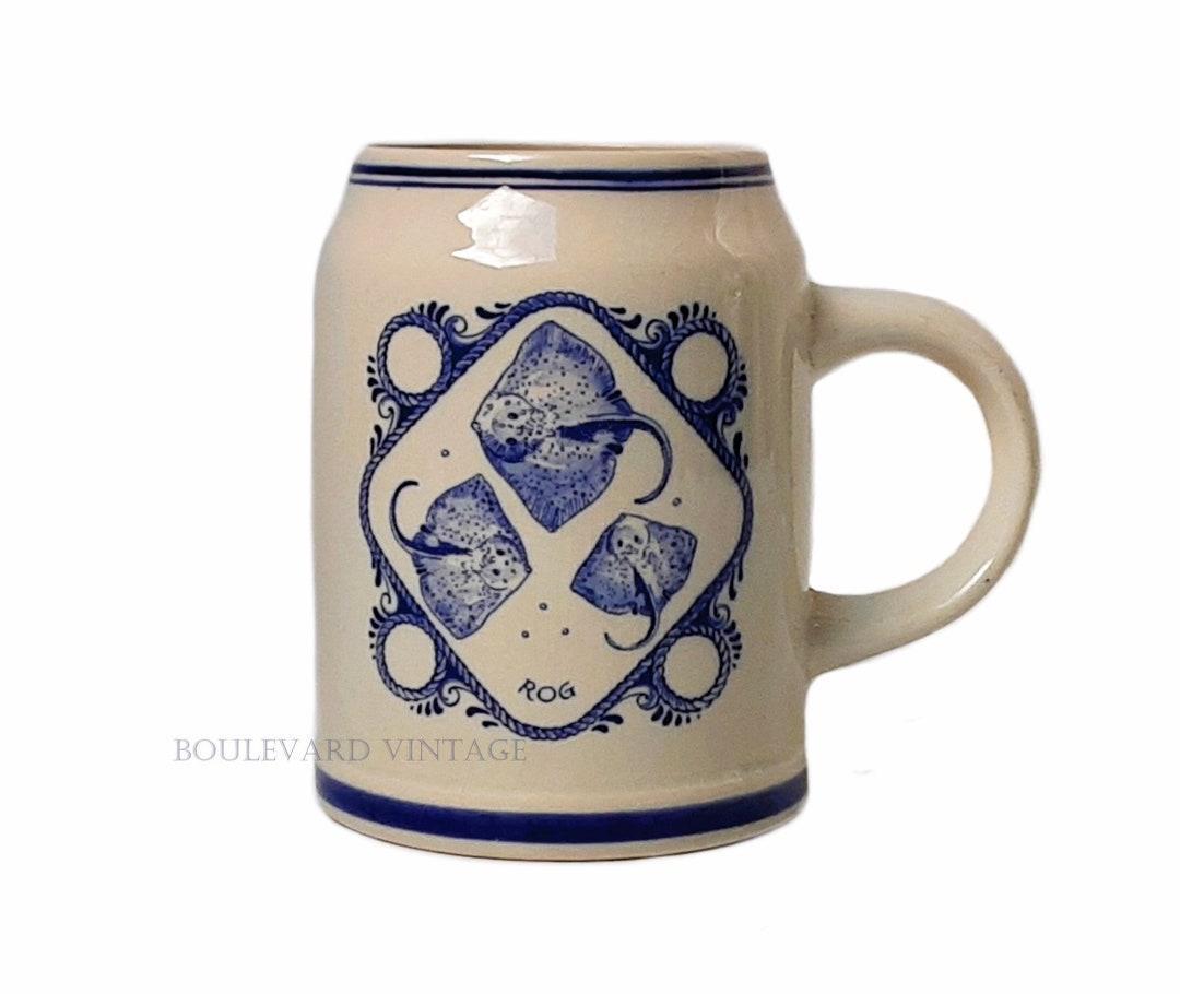 Vintage Delft Blue Beer Stein Stringray Art by Plateel Schoonhoven ...