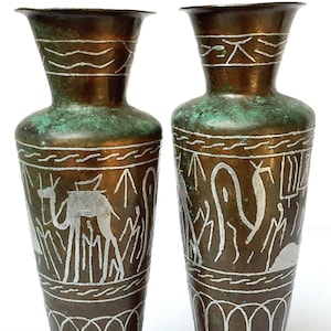 Egyptian Vase Pair of Vases Brass Vase Patina Egypt Vase Egyptian Art ...