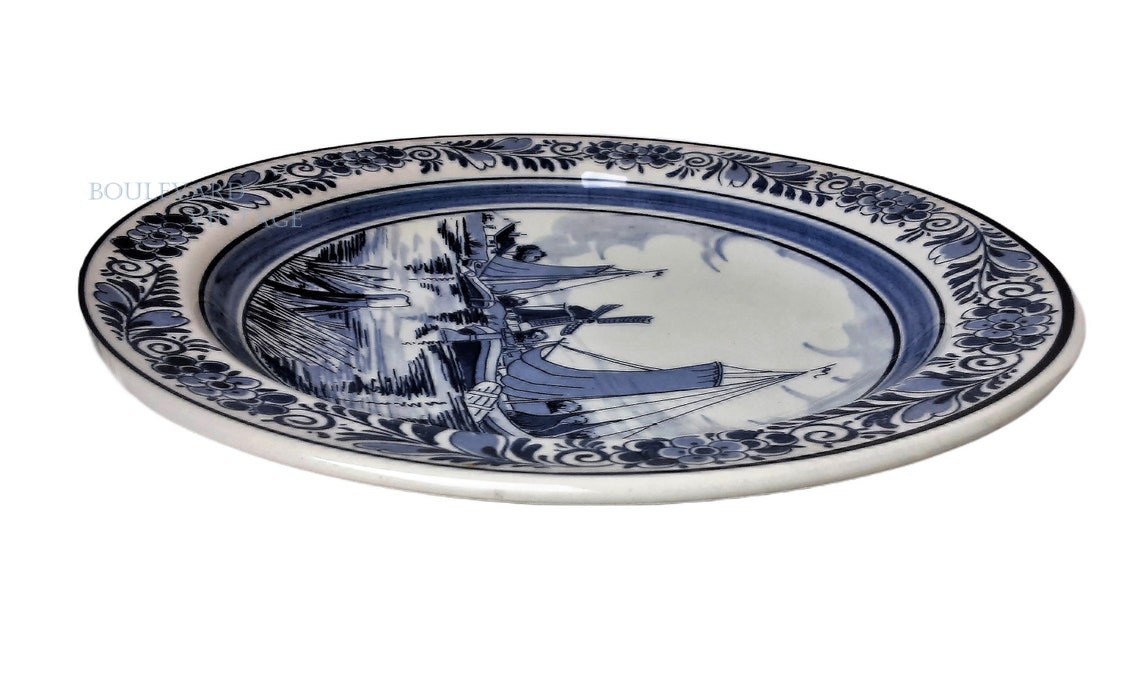 Delft Blue Windmill Sailing Ship Plate Royal Goedewaagen Delft Plate ...
