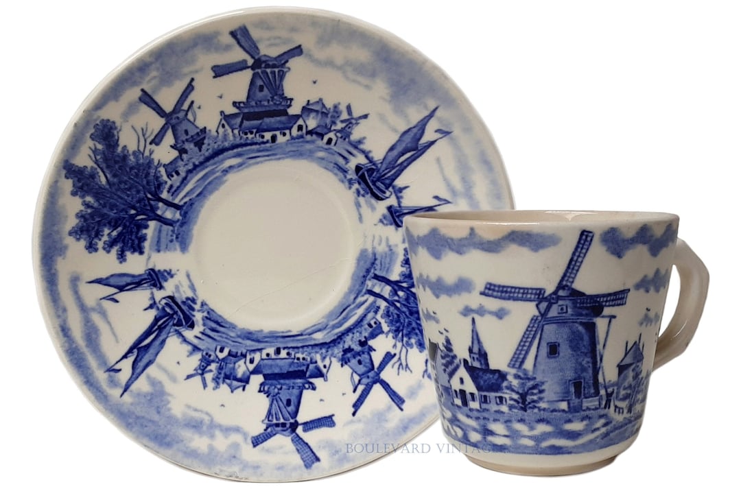 Antique Delft Blue Tea Cup and Saucer Delft Blue Windmill Delft Blue ...