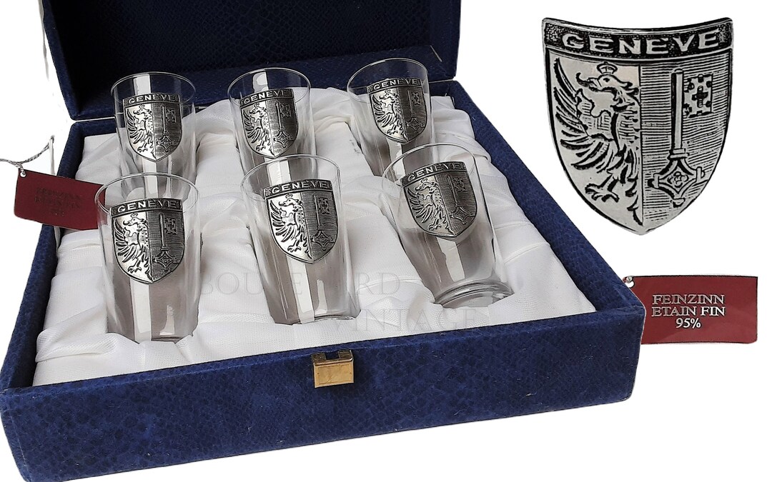 Geneva Coat of Arms Feinzinn Etain Fin 95% 6 Goblets Pewter Shot ...