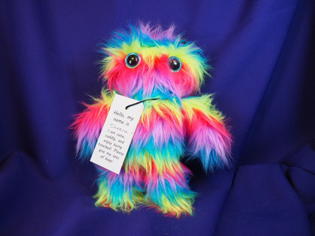 Sheena, Cute Monster Plush Plushie Stuffie With Shaggy Rainbow Fur, 2 ...