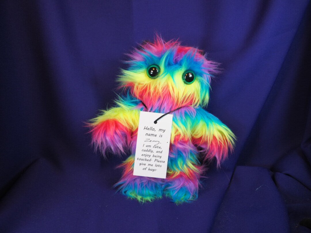 Zenny, Cute Monster Plush Plushie Stuffie With Shaggy Rainbow Fur, 2 ...