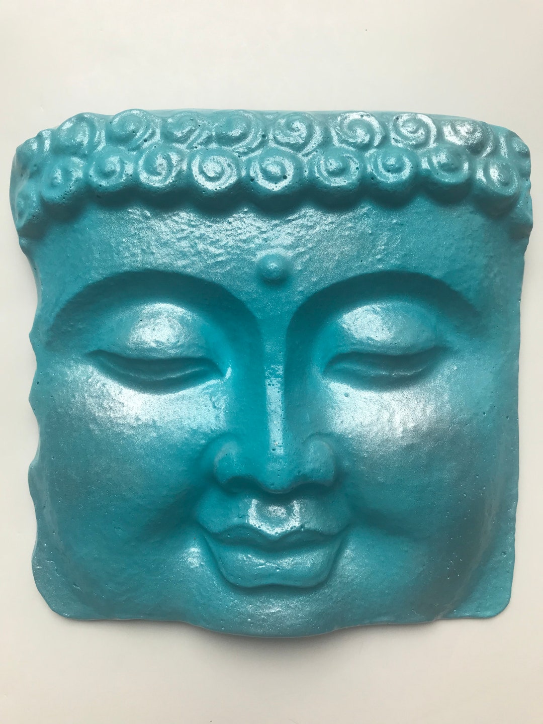 Happy Buddha Face Plaster Garden Patio Decor Art Turquoise With Silver ...
