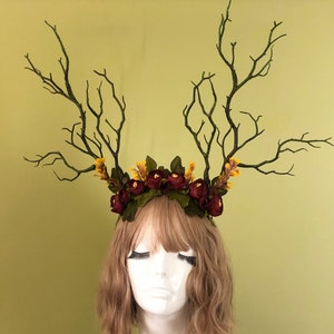 Black Green Branch Horn Red Flowers Nymph Forest Horn | Etsy