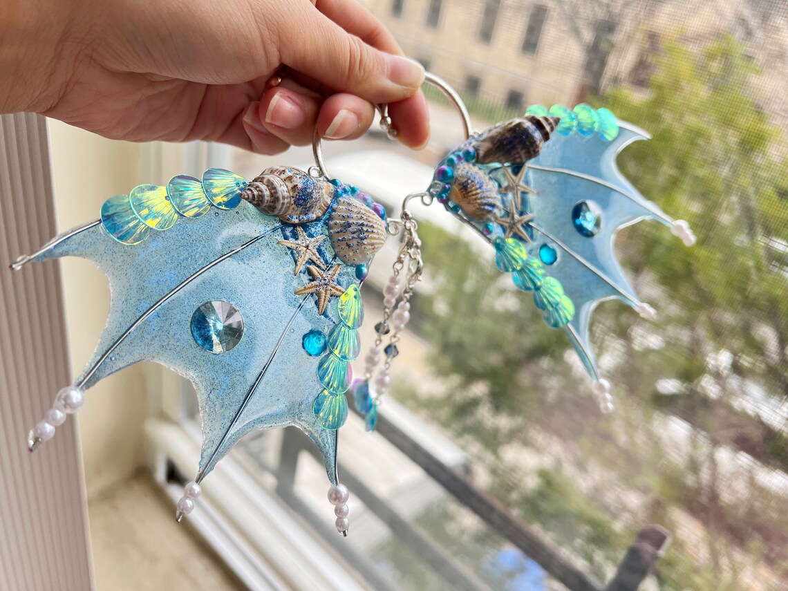 Blue Mermaid Earring Sea Shell Fairy Ears Elven Ears Earcuffs Cosplay ...
