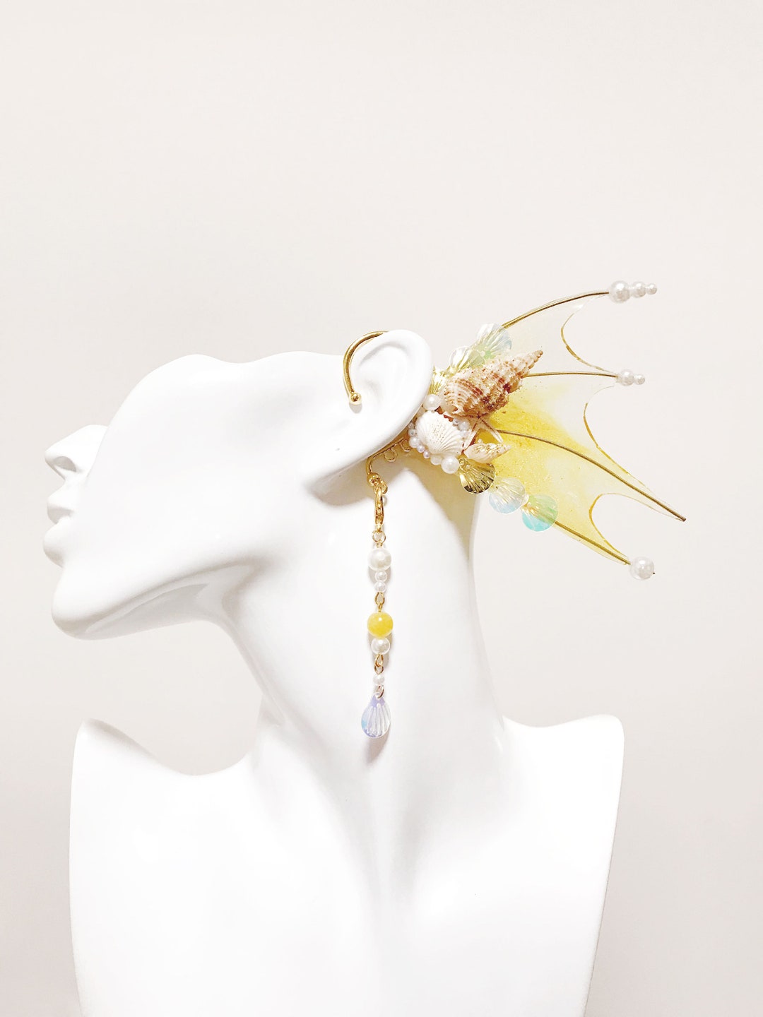 Gold Yellow Mermaid Earring Sea Shell Fairy Ears Elven Ears Earcuffs ...