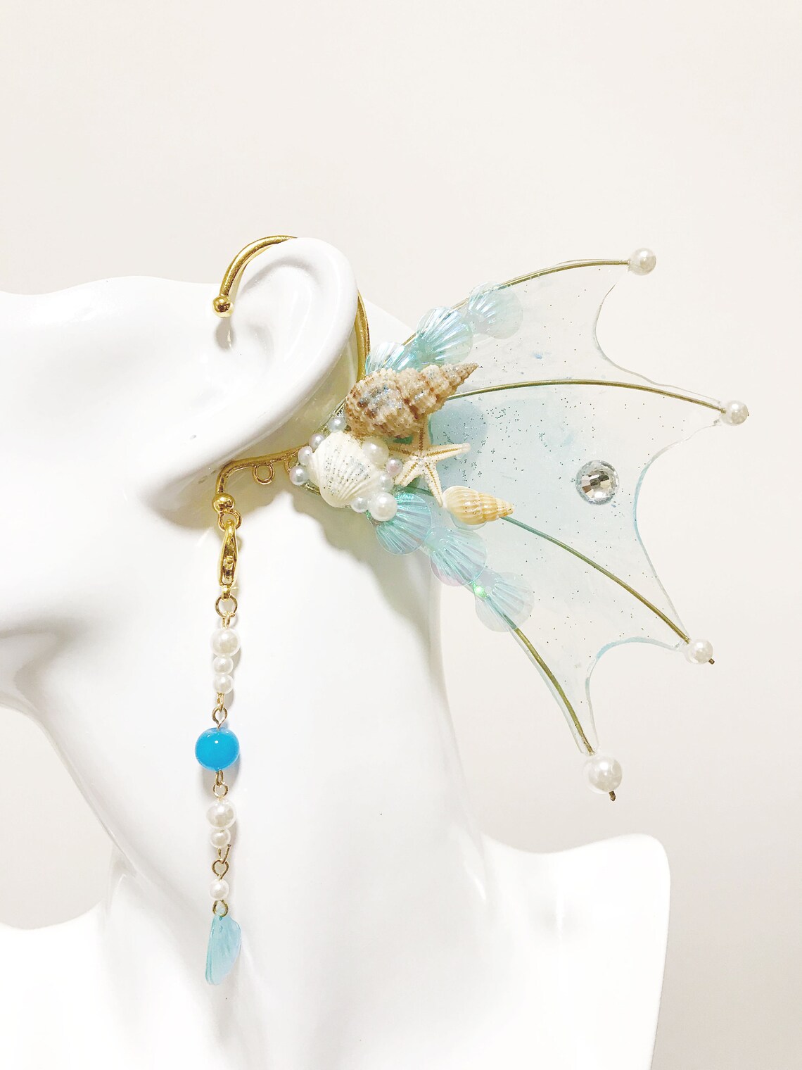 Light Blue Lake Sky Mermaid Earring Sea Shell Fairy Ears Elven Ears ...