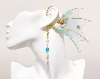 Blue Mermaid Earring Sea Shell Fairy Ears Elven Ears Earcuffs Cosplay ...