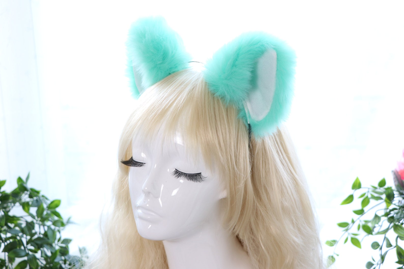 Big Cat Ears Kitty Cosplay Headwear Tender Green Furry White - Etsy