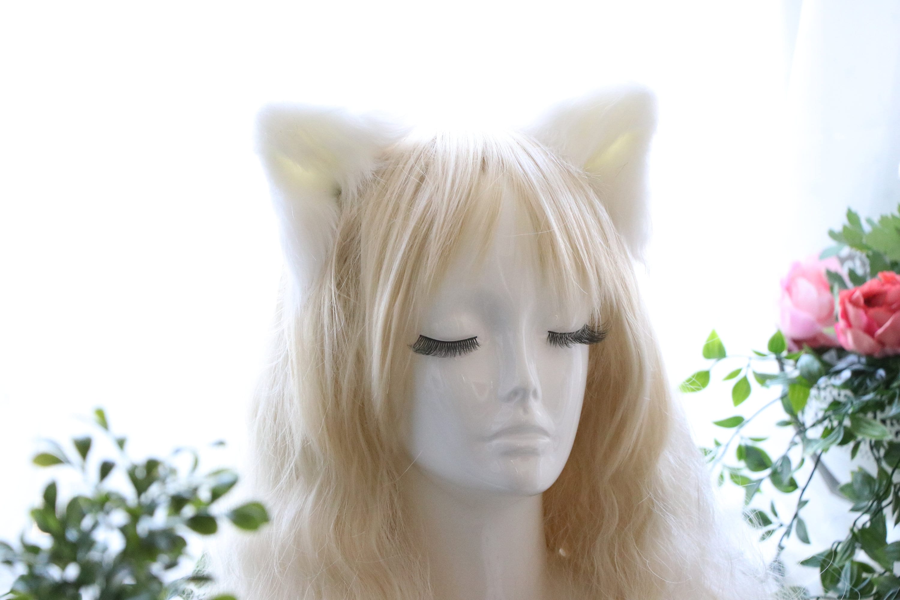 White Cat ears Kitty kitten Cosplay Anime Headwear Long Furry | Etsy