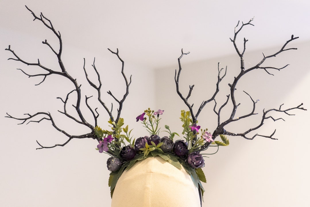 HORNS HEAD DRESS Unique Costume Forest Headdress Dark Purple Silver ...