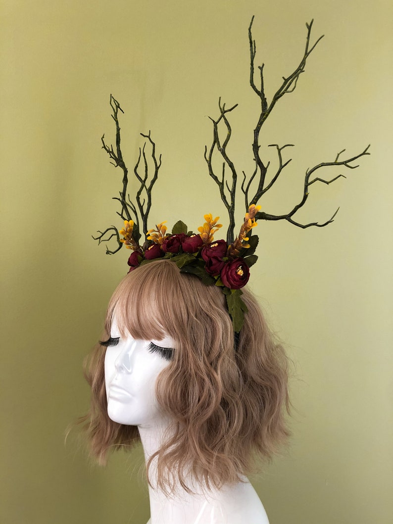 Black Green Branch Horn Red Flowers Nymph Forest Horn | Etsy