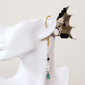 Gold Black Mermaid Earring Sea Shell Fairy Ears Elven Ears Earcuffs ...