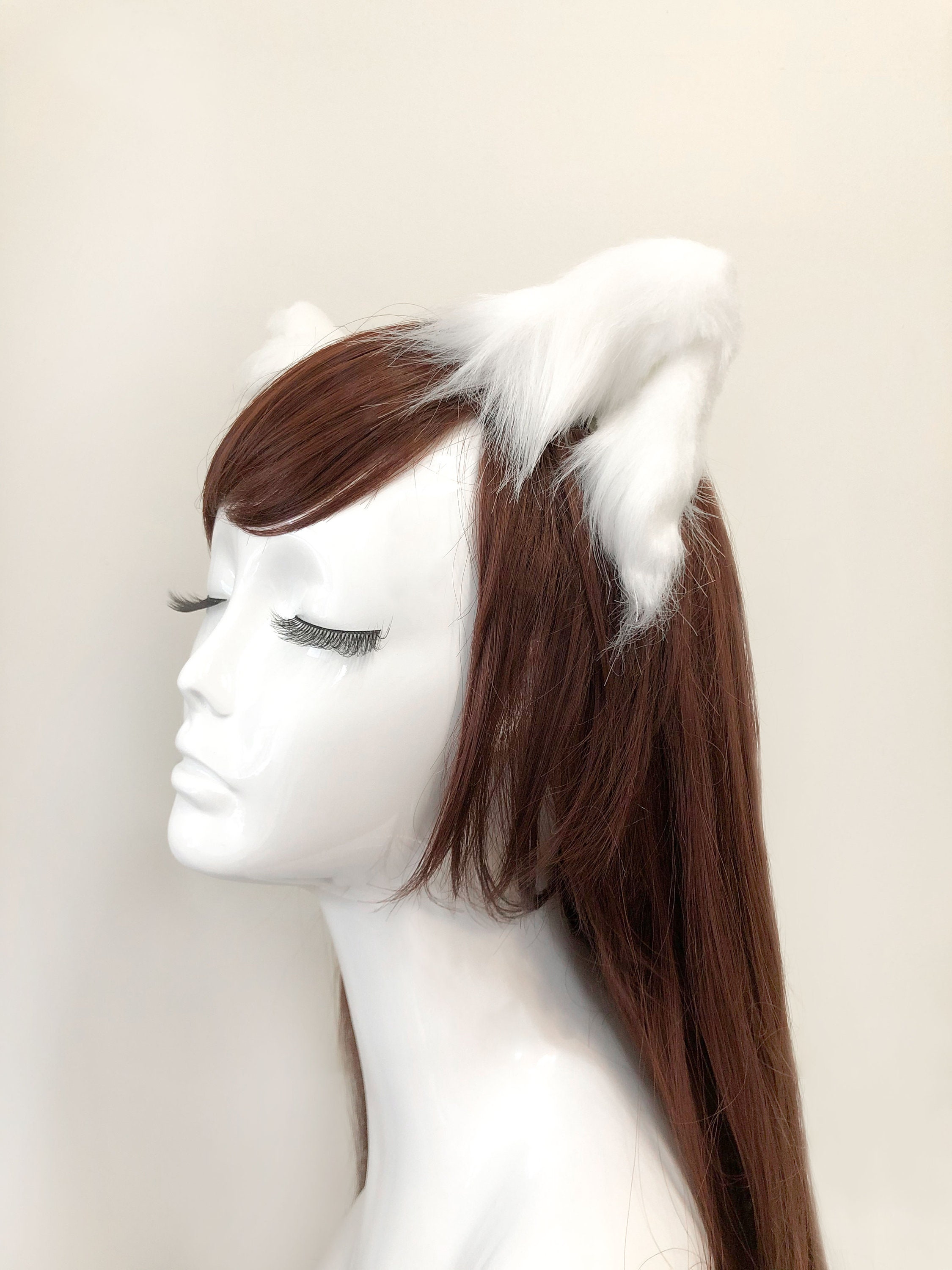 White Cat ears Kitty kitten Cosplay Anime Headwear Long Furry Animal ...