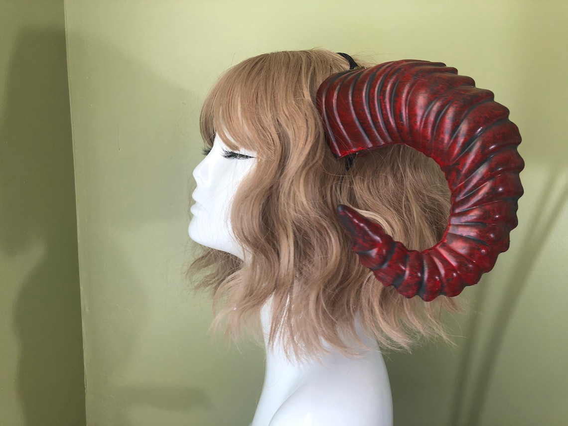 Black Red Huge Horn Forest Gothic Demon Nymph Ram Horn Headdress ...